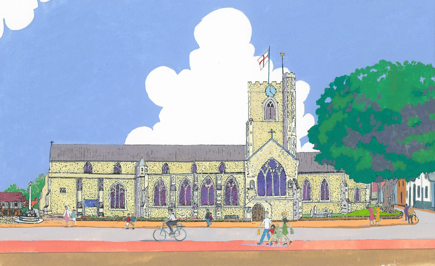 St Peter's church Berkhamsted elevation Original Painting – Mary Casserley
